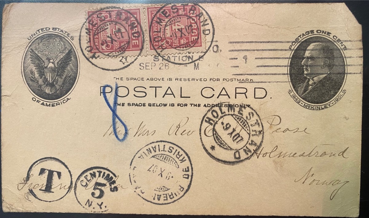 Penny Postcards 1907 USA To Norway With Postmarks And Stamps From Both ...