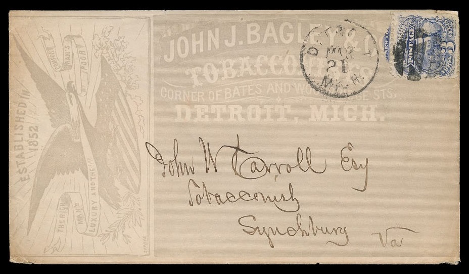 Early Tobacco Cover - 1869 3-Cent Locomotive With Top Margin Markings ...