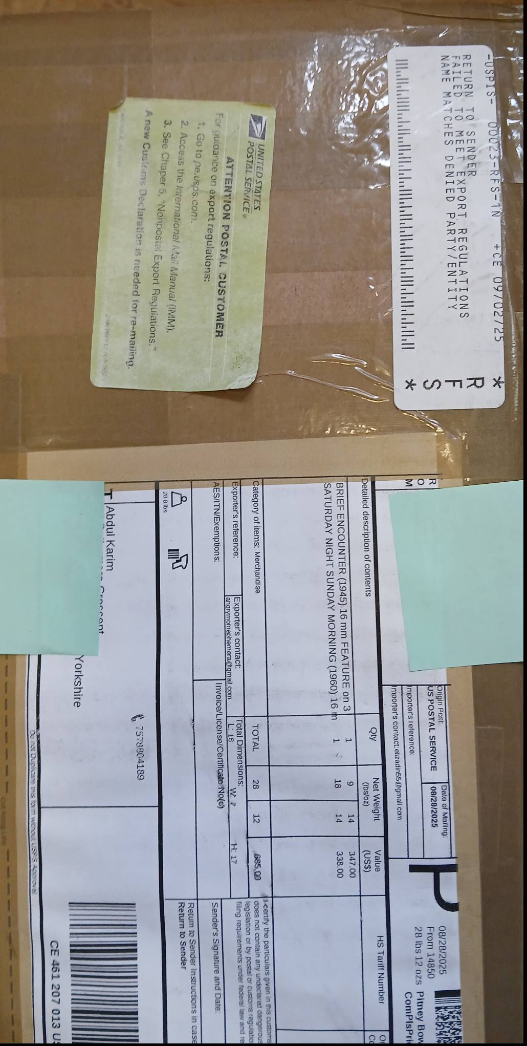 Package Returned "failed To Meet Export Regulations" - Stamp Community ...