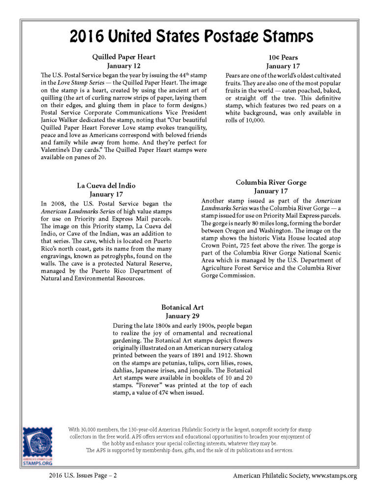 Aps's 2016 Stamp Album Pages Available For US Stamps - Stamp Community ...